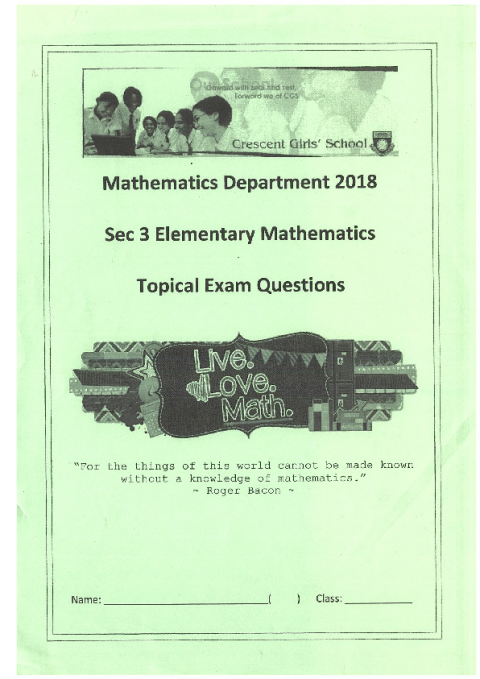 2018 CGS Sec 3 E-Math Topical Worksheets | Study Notes for Revision and ...
