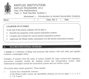 RI Year 1 Math Notes and Worksheets IP (Sec 1 Integrated Programme ...