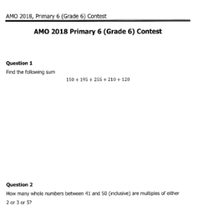 AMO P6 Math Olympiad Past Year Competition Papers ( American ...